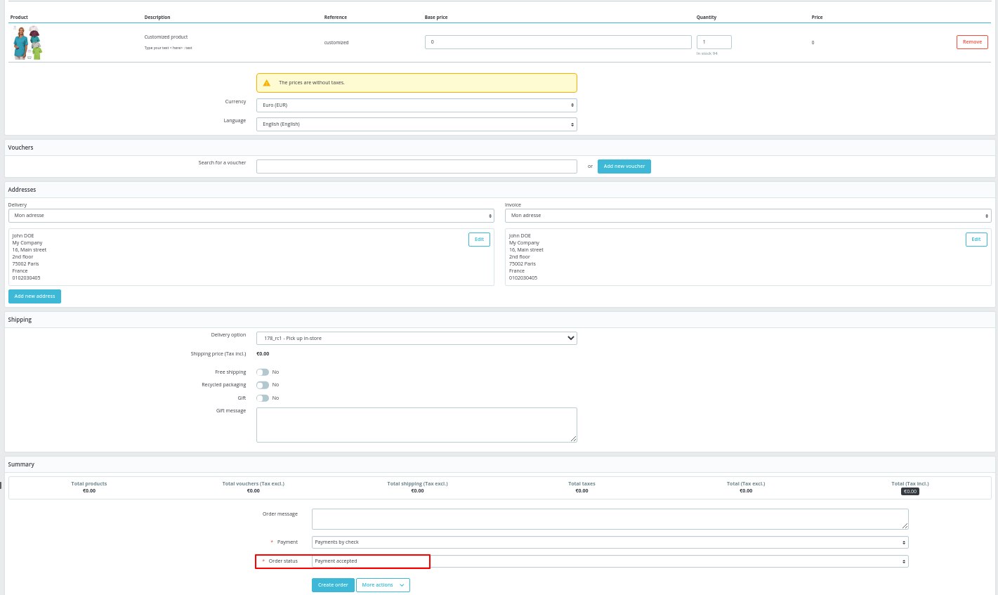 BO - Add new Order - An exception is displayed when ordering a product with text customization ...