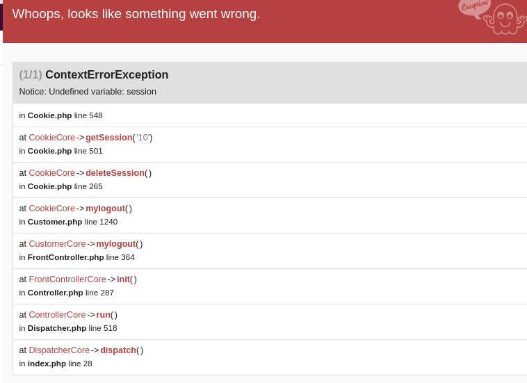FO - An exception is displayed when we click on sign out two times · Issue #25483 · PrestaShop ...