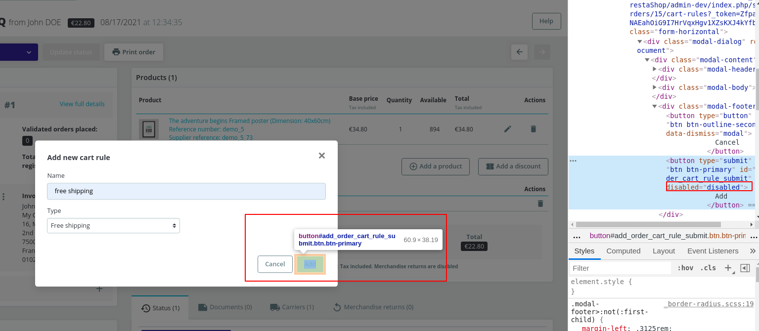 BO - Orders page - Cannot add a voucher - the Add button is disabled · Issue #25627 · PrestaShop ...