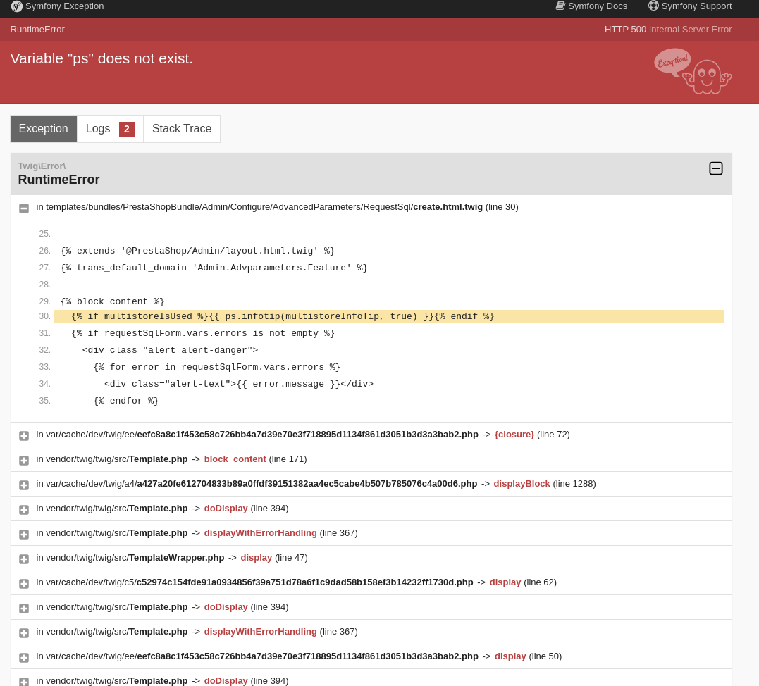 BO - Add new SQL query & DB Backup page - An exception is displayed when multistore enabled ...