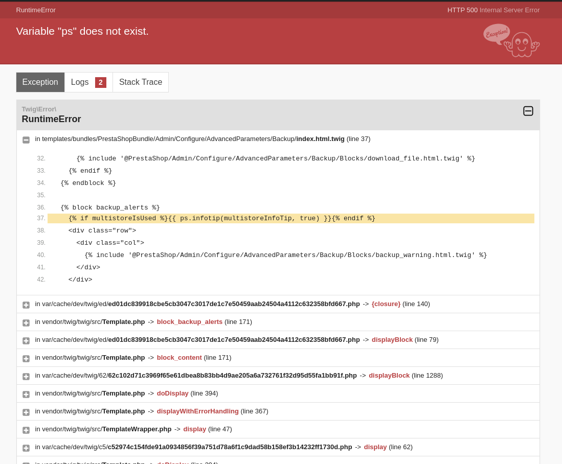 BO - Add new SQL query & DB Backup page - An exception is displayed when multistore enabled ...