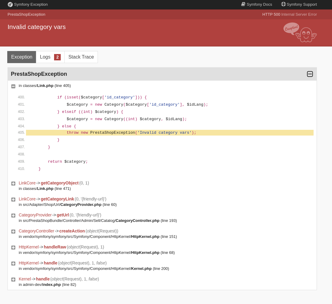 BO - Categories page - Invalid category vars - An exception is displayed when Adding a category ...
