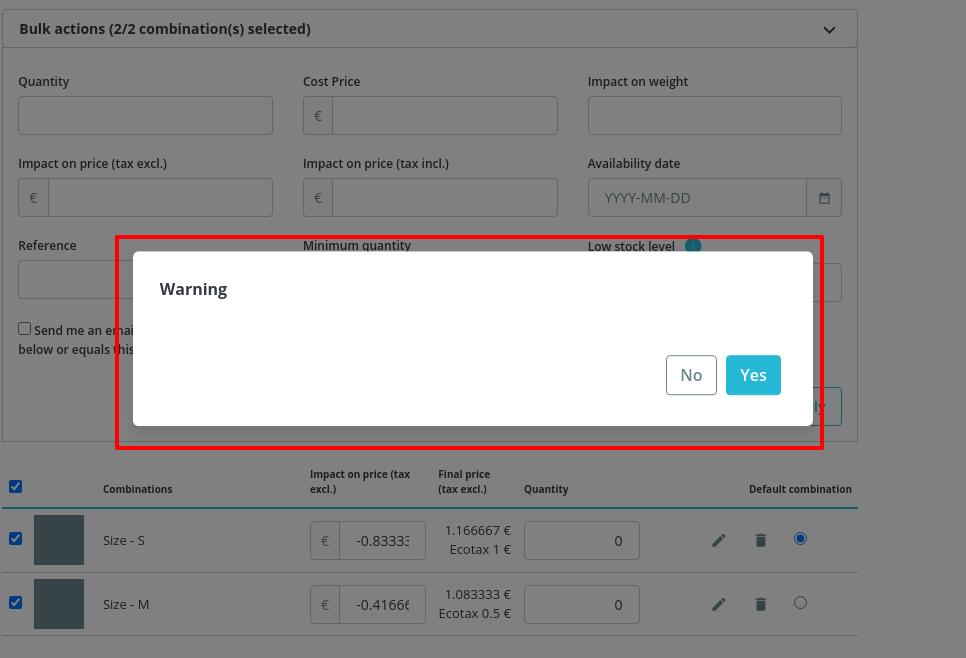 BO - Warning is empty when we try to delete all combinations · Issue #25901 · PrestaShop ...
