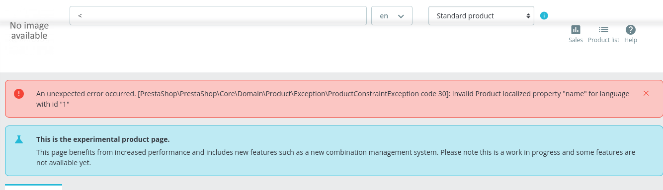 BO - Product V2 - An exception is displayed when creating a product ...