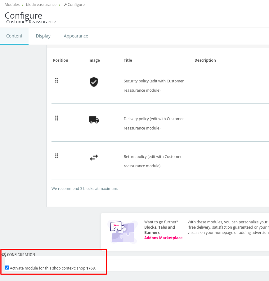 Bad display when multishop enable Blockreassurance · Issue #26025 · PrestaShop/PrestaShop · GitHub