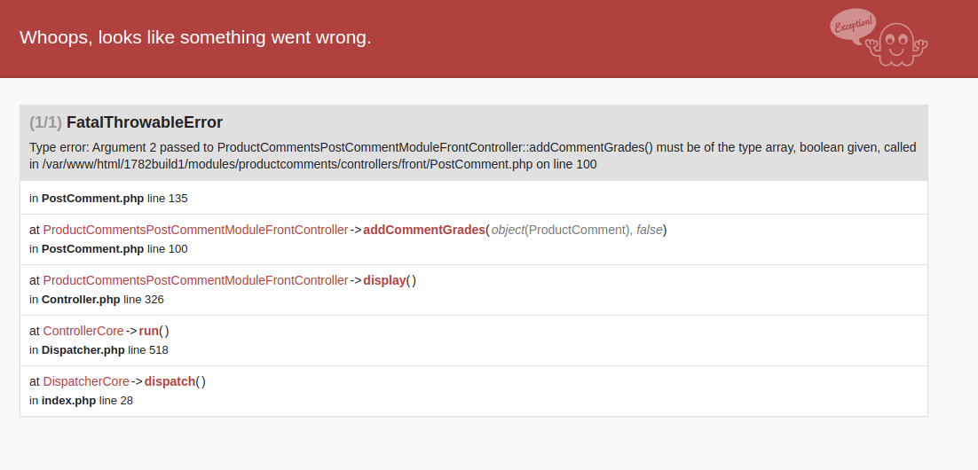 FO - Productcomments module - an exception is displayed after adding a ...