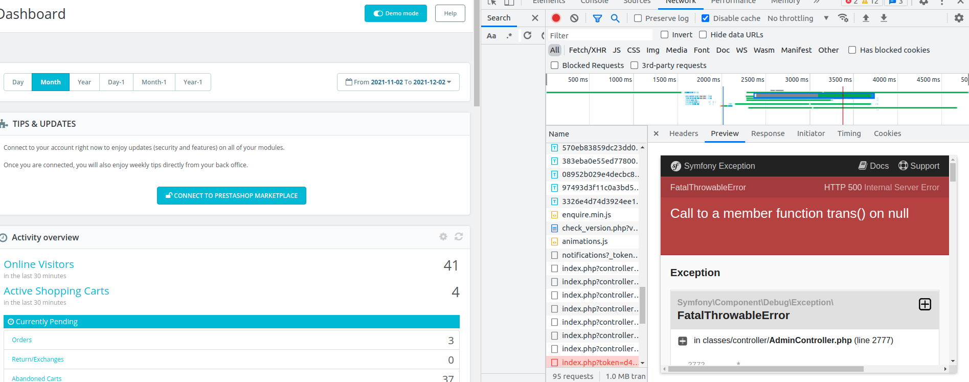 BO - Dashboard page & Add new alias - An exception is displayed after an upgrade from PS16124 to ...