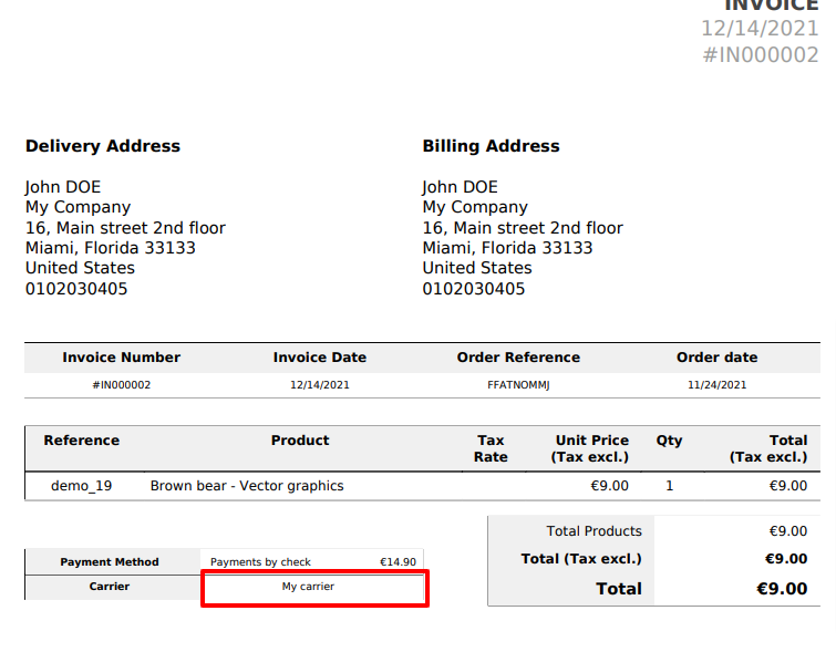 BO - Orders - Carrier field in invoice must be empty if order contains ...