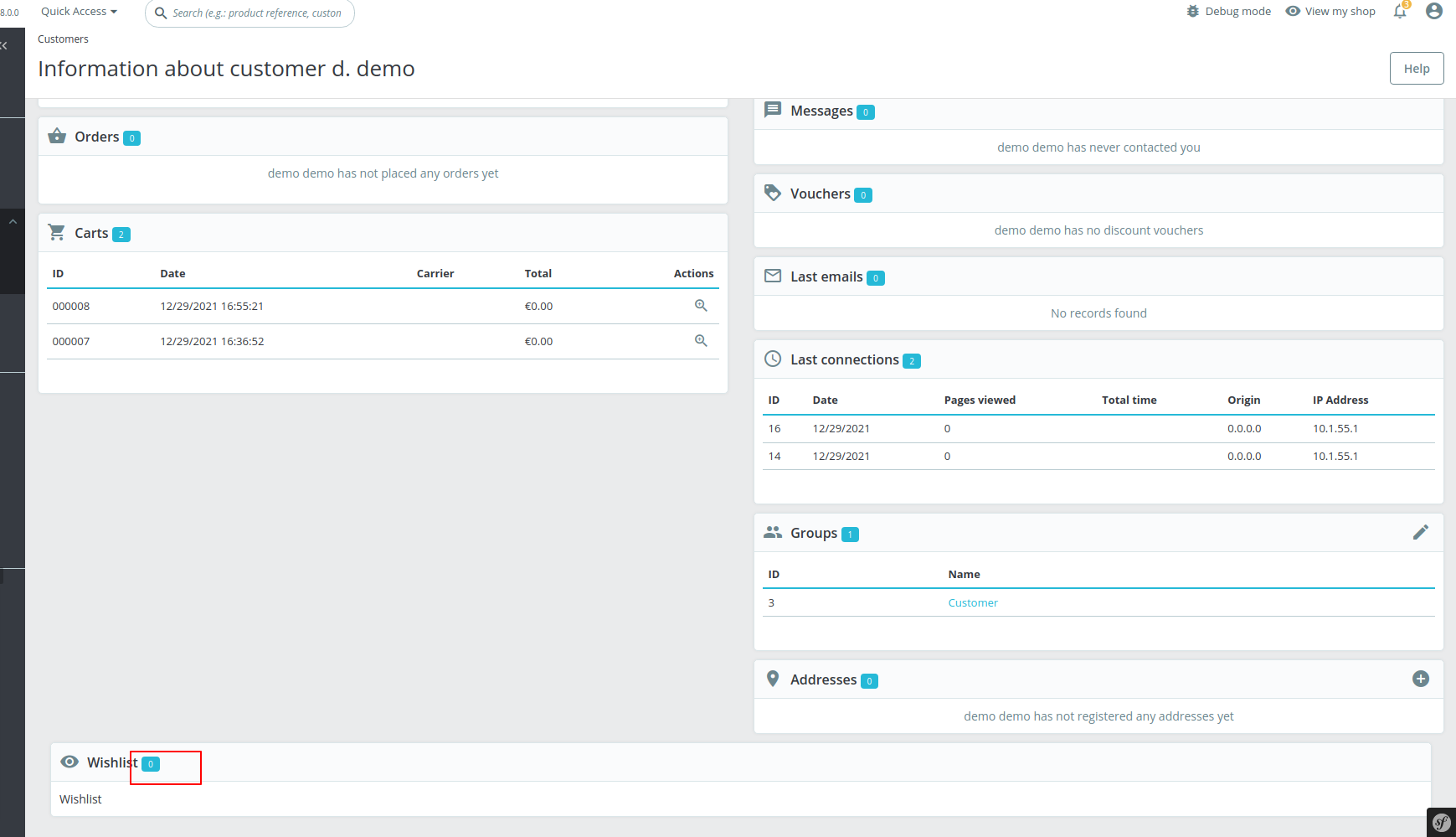 BO - Customer View page - the block wishlist is always empty · Issue #27143 · PrestaShop ...
