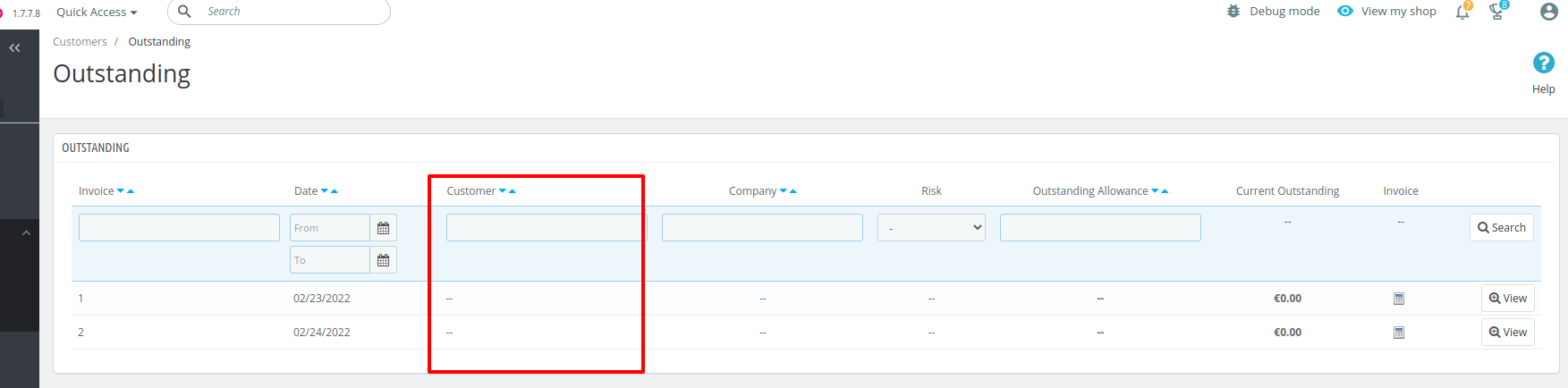 [BO - Outstanding ]An exception is displayed in the Oustanding page ...