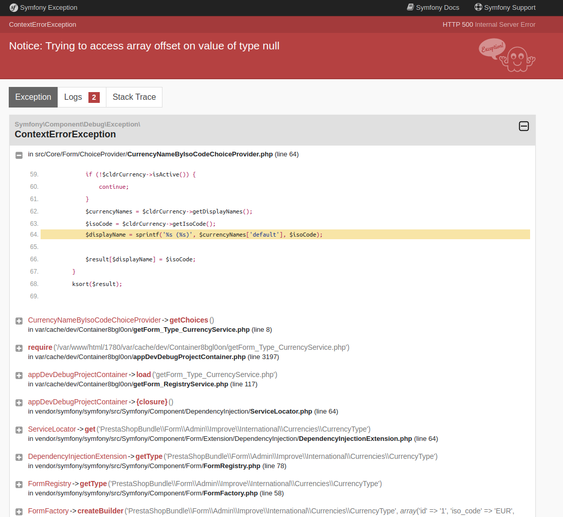 BO - An exception is displayed when editing a currency with a custom lanaguage · Issue #27921 ...
