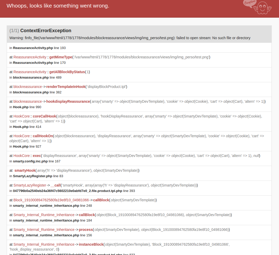 Blockreassurance - an exception is displayed in the product page after upgrading the module to ...