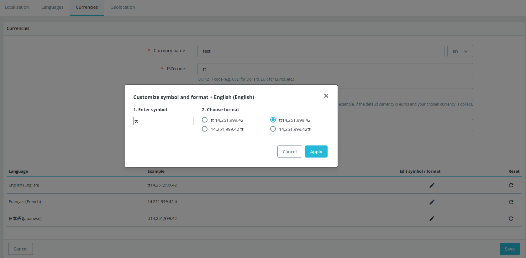 BO - Product page V2 & V1 - The alternative currency symbol is not displayed in the product V2 ...