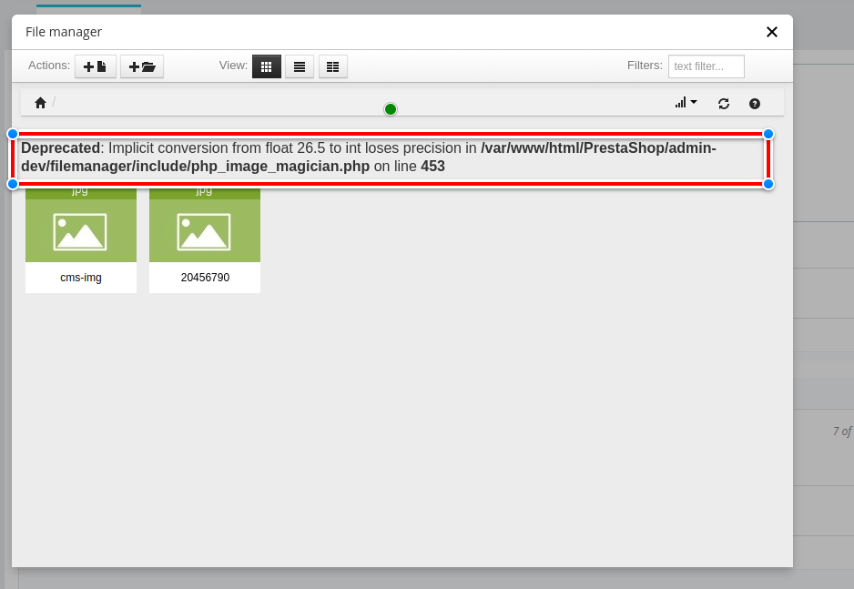 [PHP8.1] - A warning is displayed ine the File manager · Issue #29268 · PrestaShop/PrestaShop ...