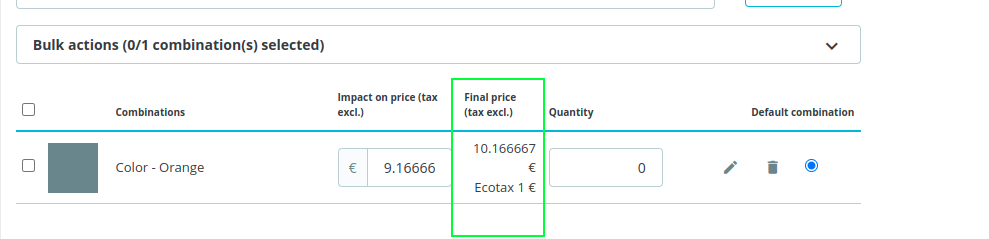 Bo Product V2 Final Price Tax Excl Is Not Correct When Applying Ecotax On A Combination 