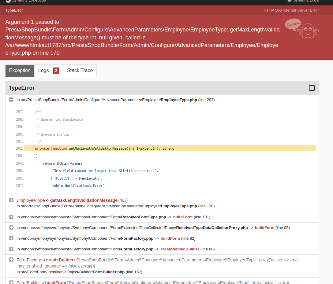 BO - After an upgrade to 8.0.0 - an exception is displayed when adding/editing an employee ...