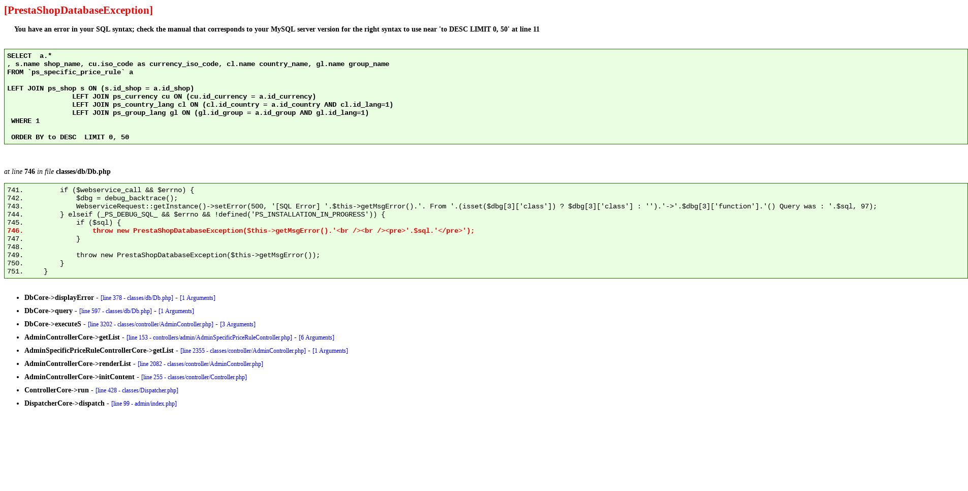 Specific Price Catalog Rules Date Filtering Prestashopdatabaseexception · Issue 10876 
