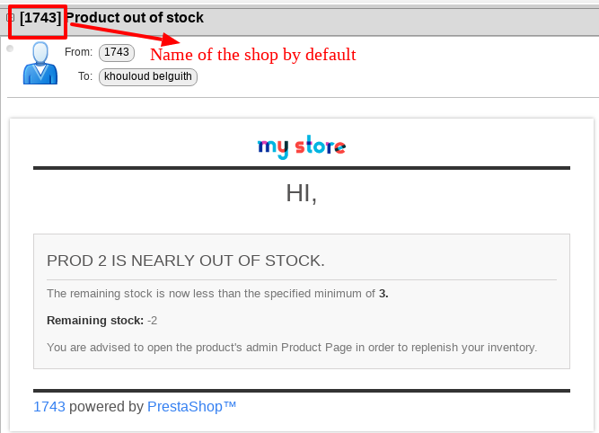Name of shop is wrong in the subjet of the email "Product out of stock" - Multishop - · Issue ...