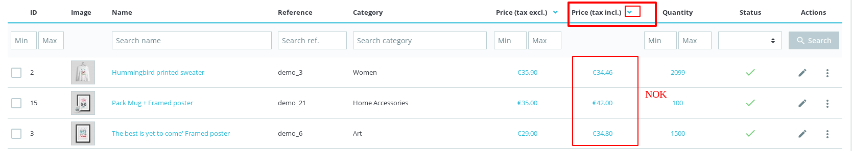 Sorting by Price (tax included) is based on the sort by price tax ...