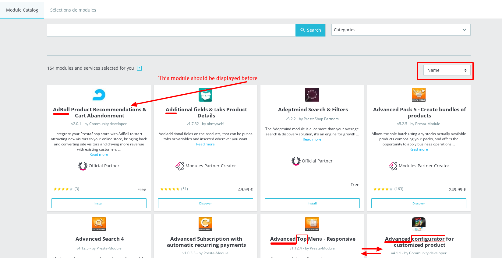Module Catalog Page - sorting by name is not working properly when mbo is installed · Issue #82 ...