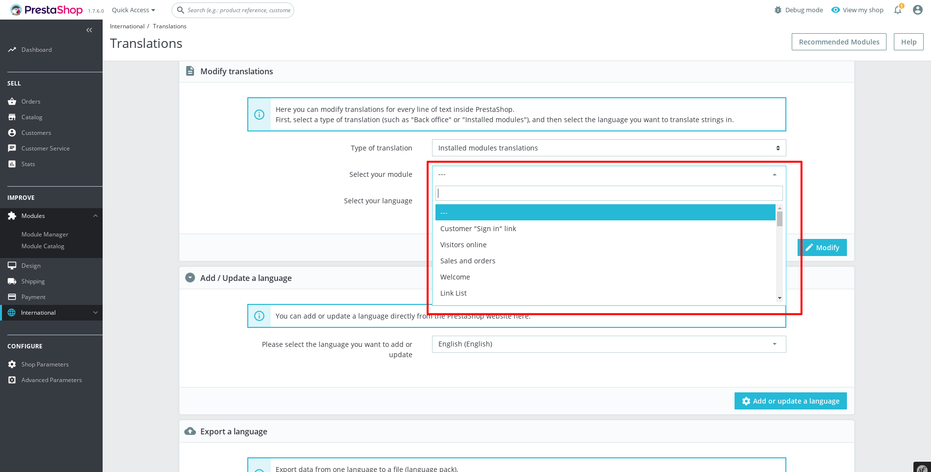 Alphabetically list modules in translations · Issue #13888 · PrestaShop/PrestaShop · GitHub