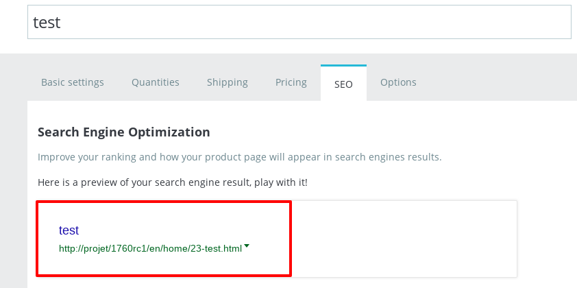 SEO friendly url wrong example in preview box when adding new product ...