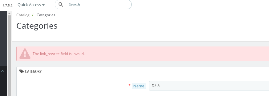 Error message when we create a new category with invalid Friendly URL ...
