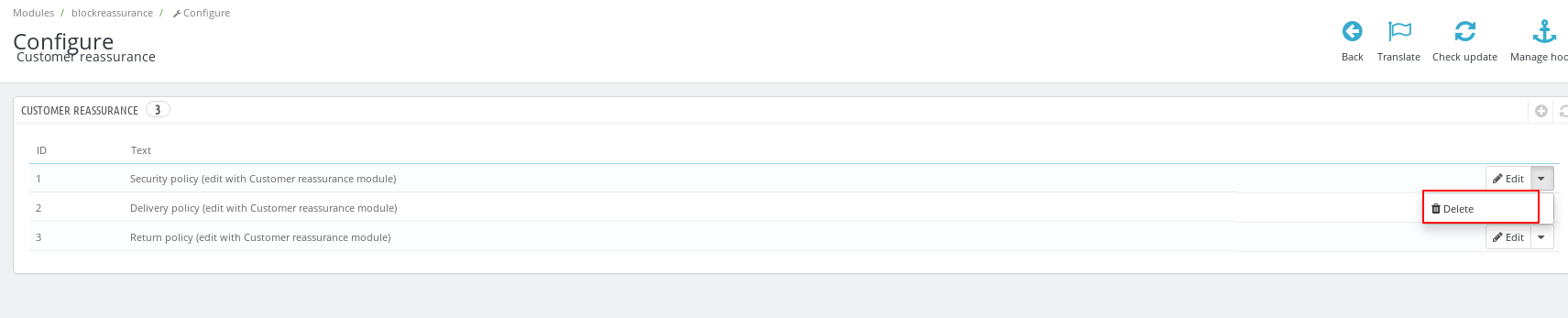 blockreassurance: there is no way to delete a reassurance block · Issue #15935 · PrestaShop ...