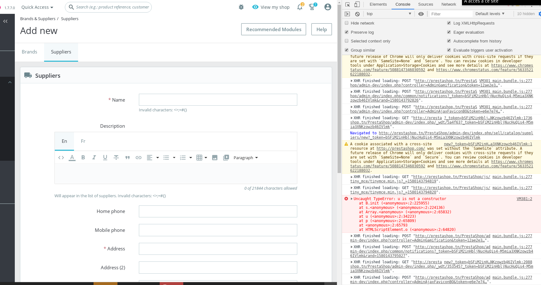 Bo Js Error In Tinymce On Add New Supplier Page · Issue 17376 · Prestashopprestashop · Github 5709