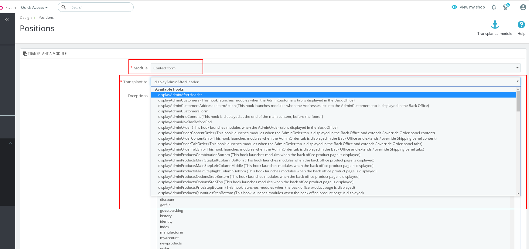 Exception - Transplant the contactform module to the displayAdminEndContent hook · Issue #17707 ...