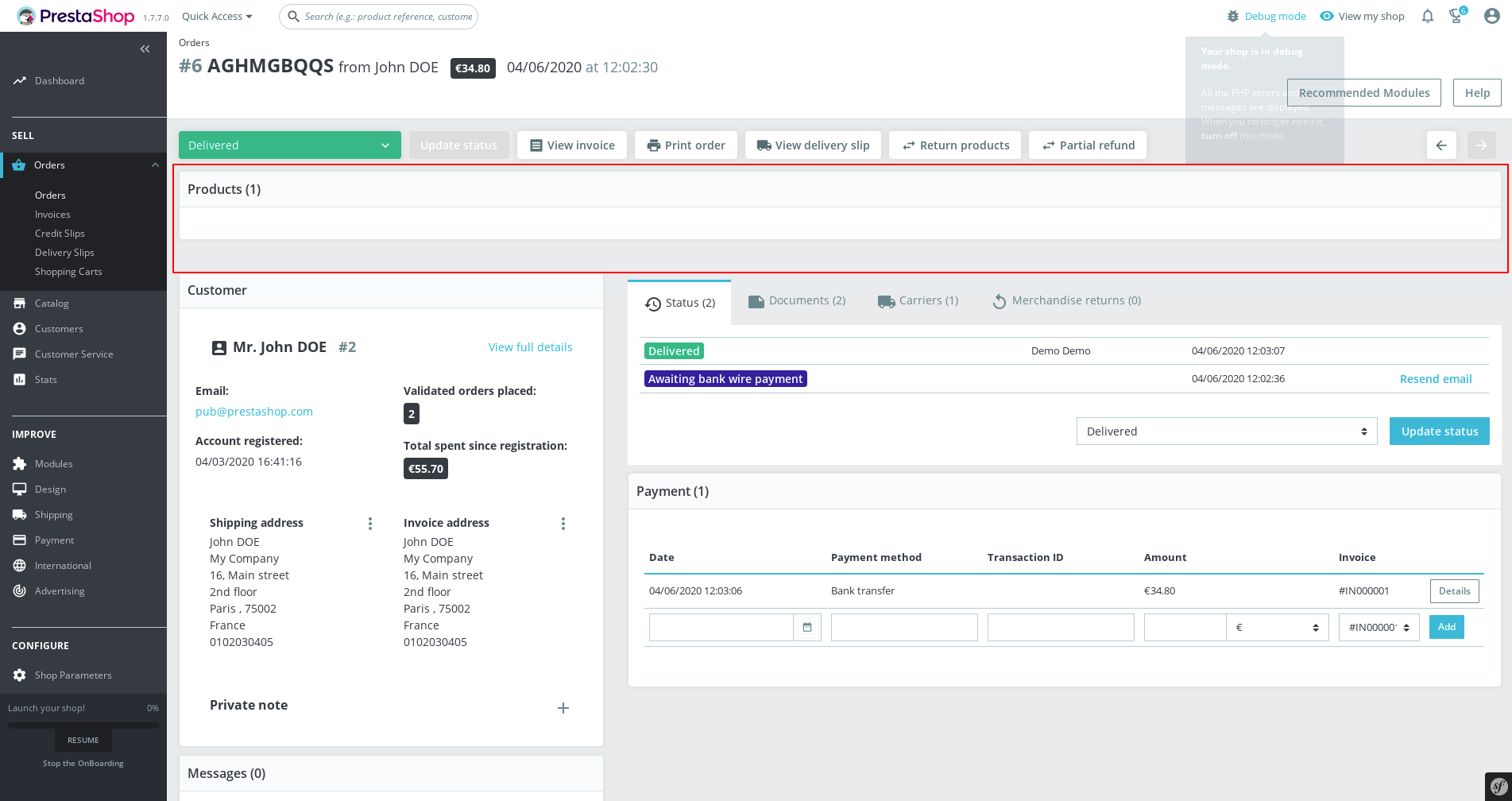 BO - Orders page - Products are not displayed when we click on the "Partial refund" button ...