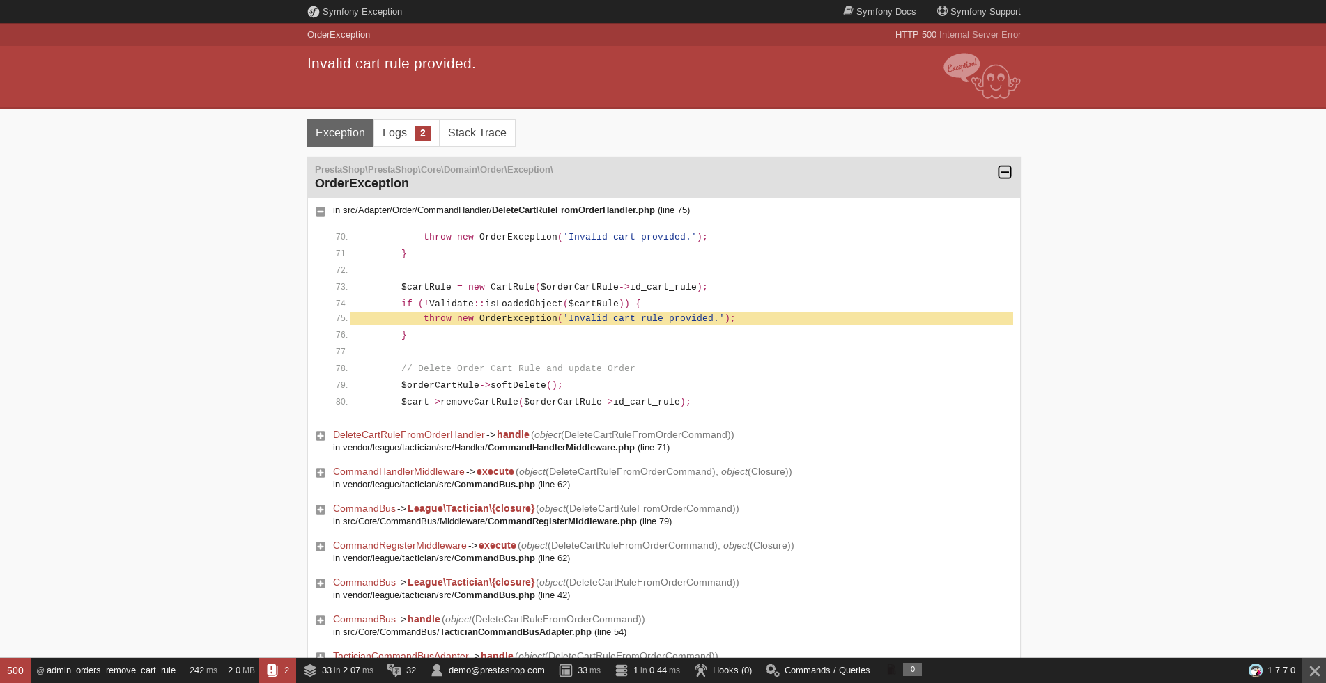 BO - Order page - Invalid cart rule provided. · Issue #20534 ...