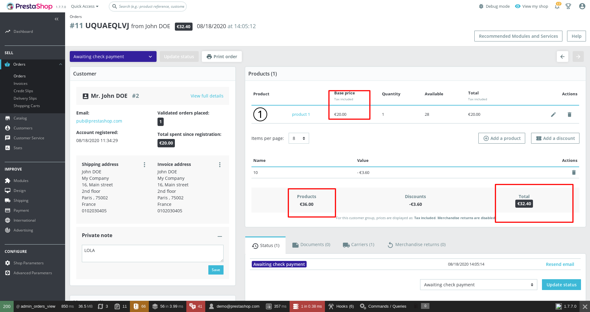 BO - Order detail / Total products price is not correctly calculated in specifics conditions ...