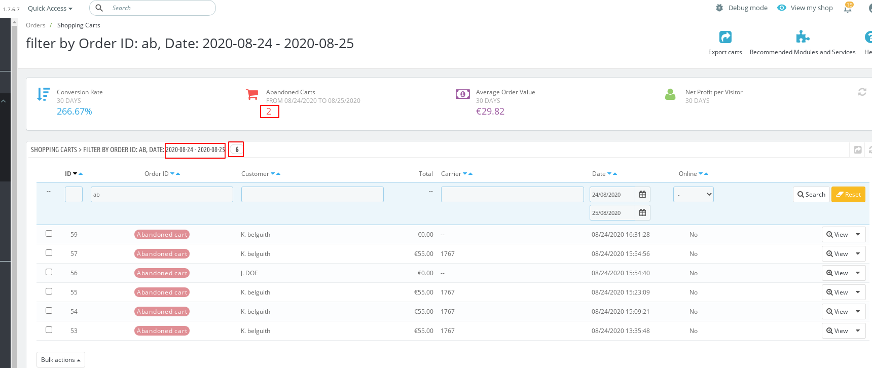 BO - Shopping carts page - an exception ids displayed - statistics · Issue #20727 · PrestaShop ...