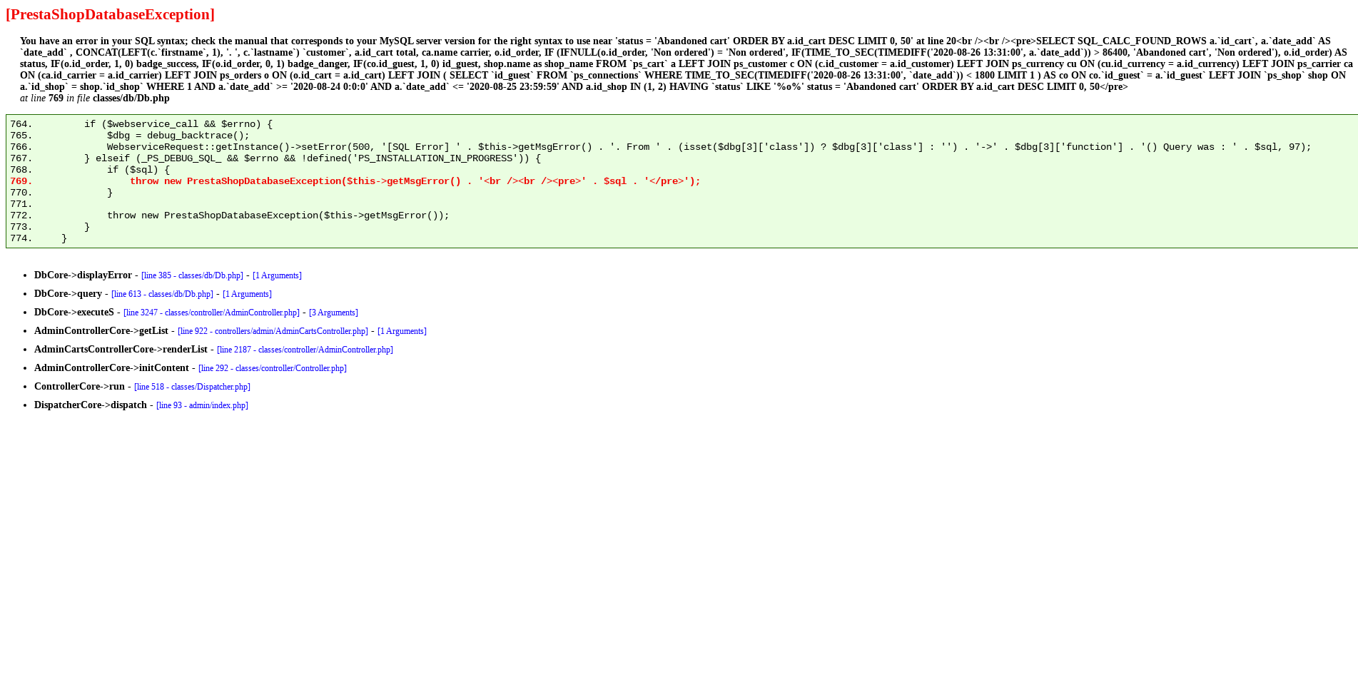 BO - Shopping carts page - an exception ids displayed - statistics · Issue #20727 · PrestaShop ...