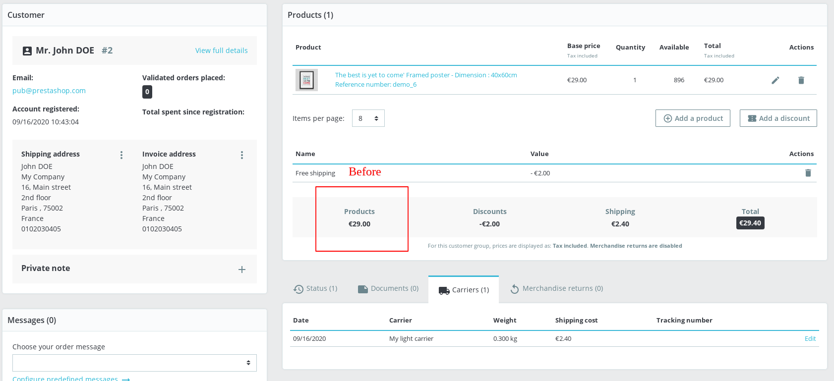 Update delivery cost and taxe prices when changing the address · Issue #21099 · PrestaShop ...