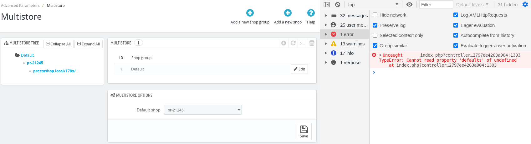 BO - Multistore - an error is displayed in the console in the Multistore page · Issue #21516 ...