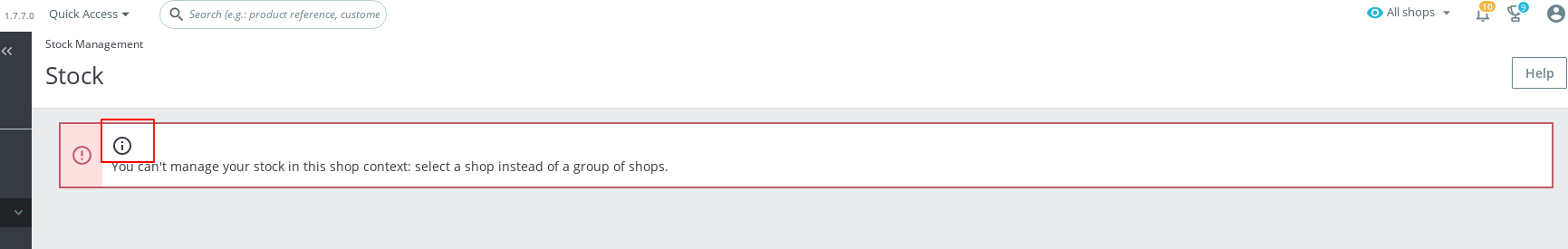 Multistore - Stocks page - The message is not well displayed in all shops or in a group context ...