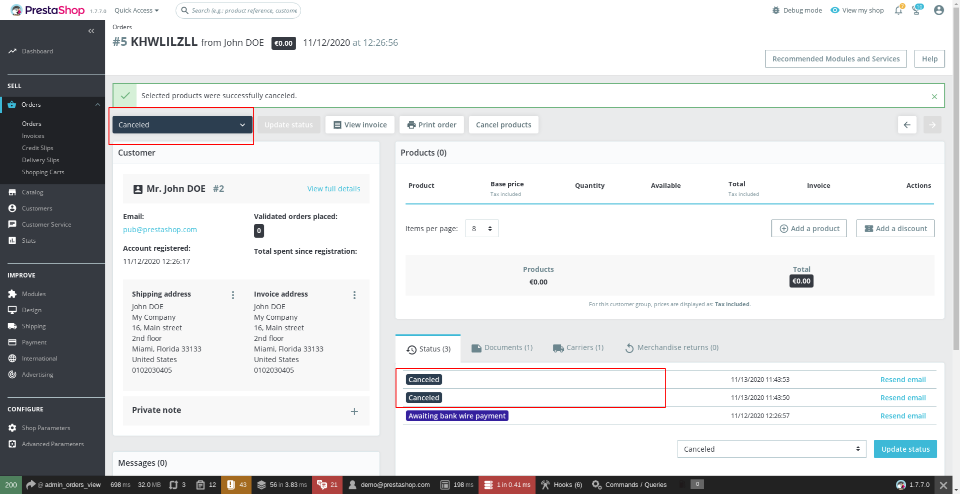 BO - Order page - the Canceled status is repeated twice · Issue #21902 · PrestaShop/PrestaShop ...