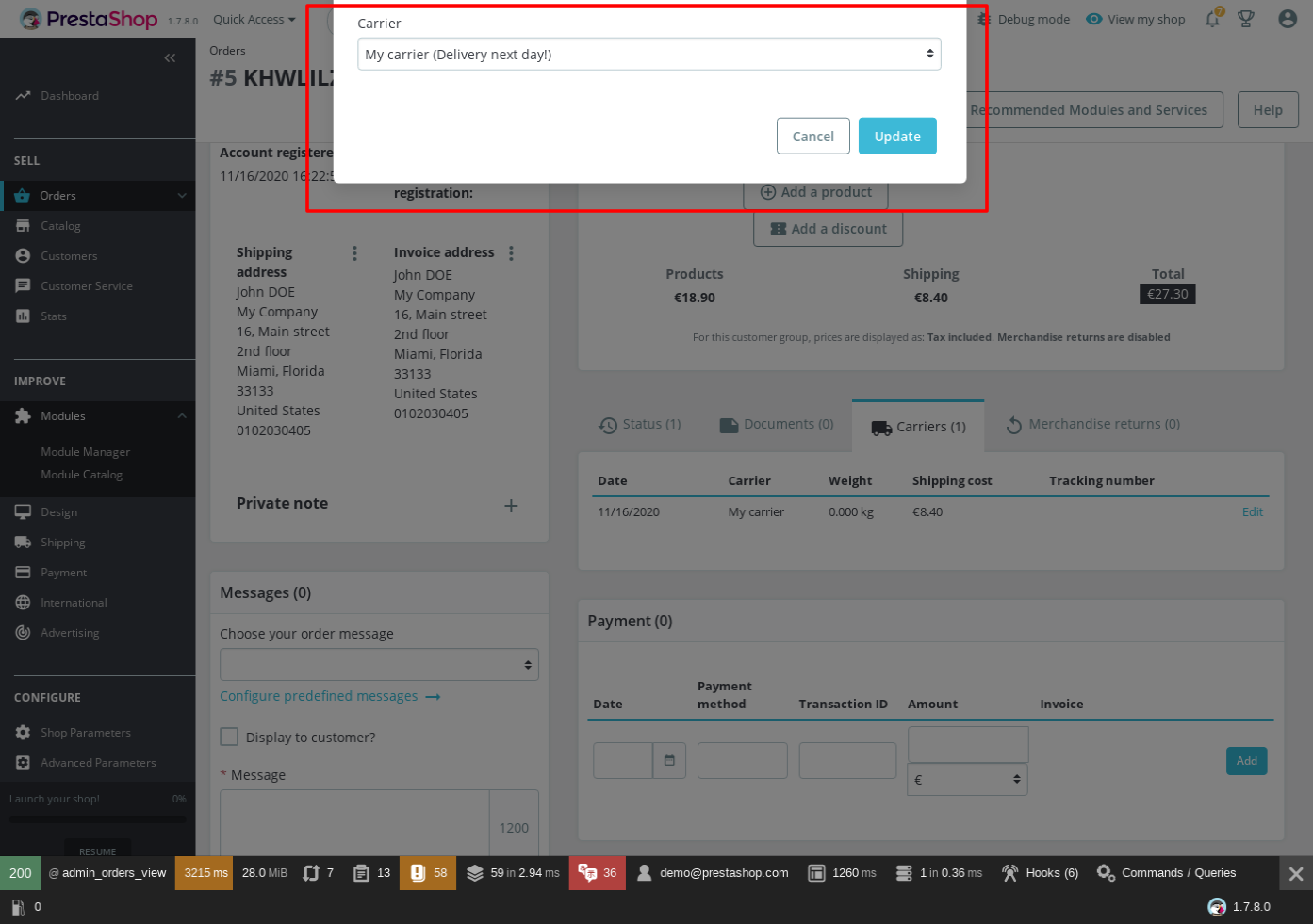 [UI-KIT] - BO - Order page - The Modal of updating a carrier is not well displayed · Issue ...