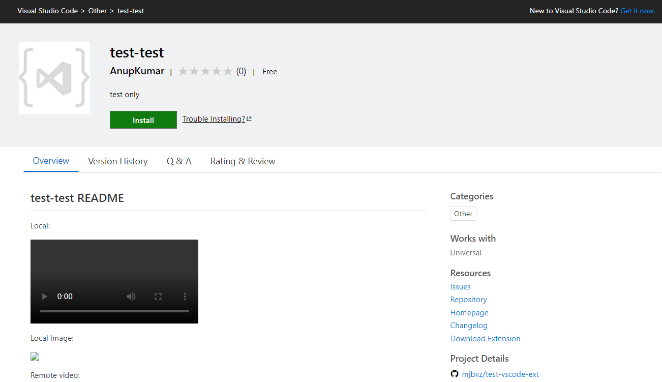 Support relative path videos on extension pages · Issue #494 · microsoft/vsmarketplace · GitHub