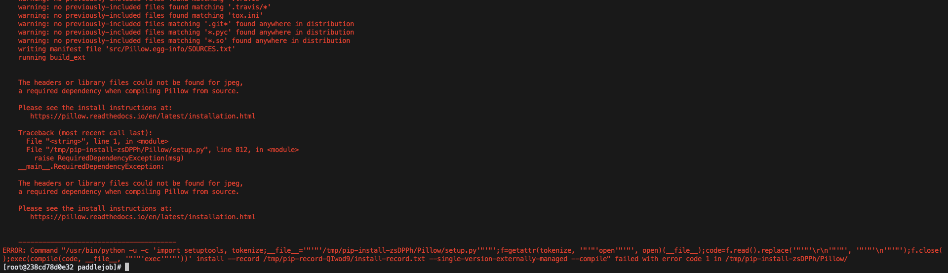 本地安装 1.5.1 whl 包 报错（Pillow：The headers or library files could not be ...