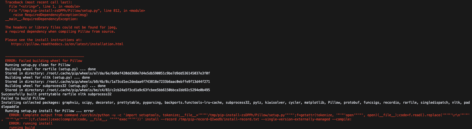 本地安装 1.5.1 whl 包 报错（Pillow：The headers or library files could not be ...