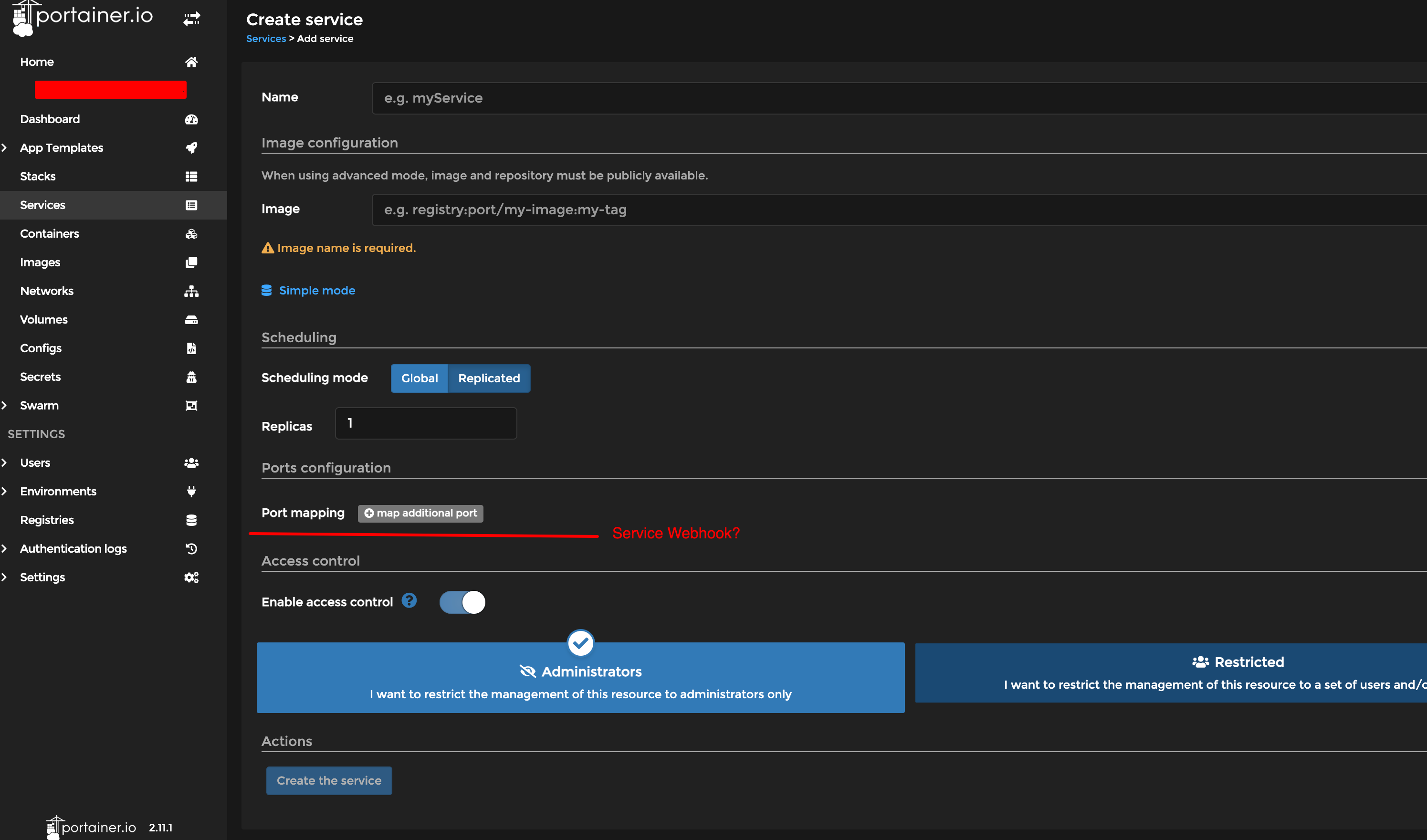 Could not find the "Service webhook" section · Issue #6766 · portainer ...