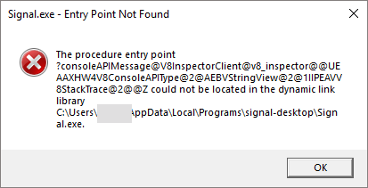 "signal.exe - entry point not found" issue after update that was just ...