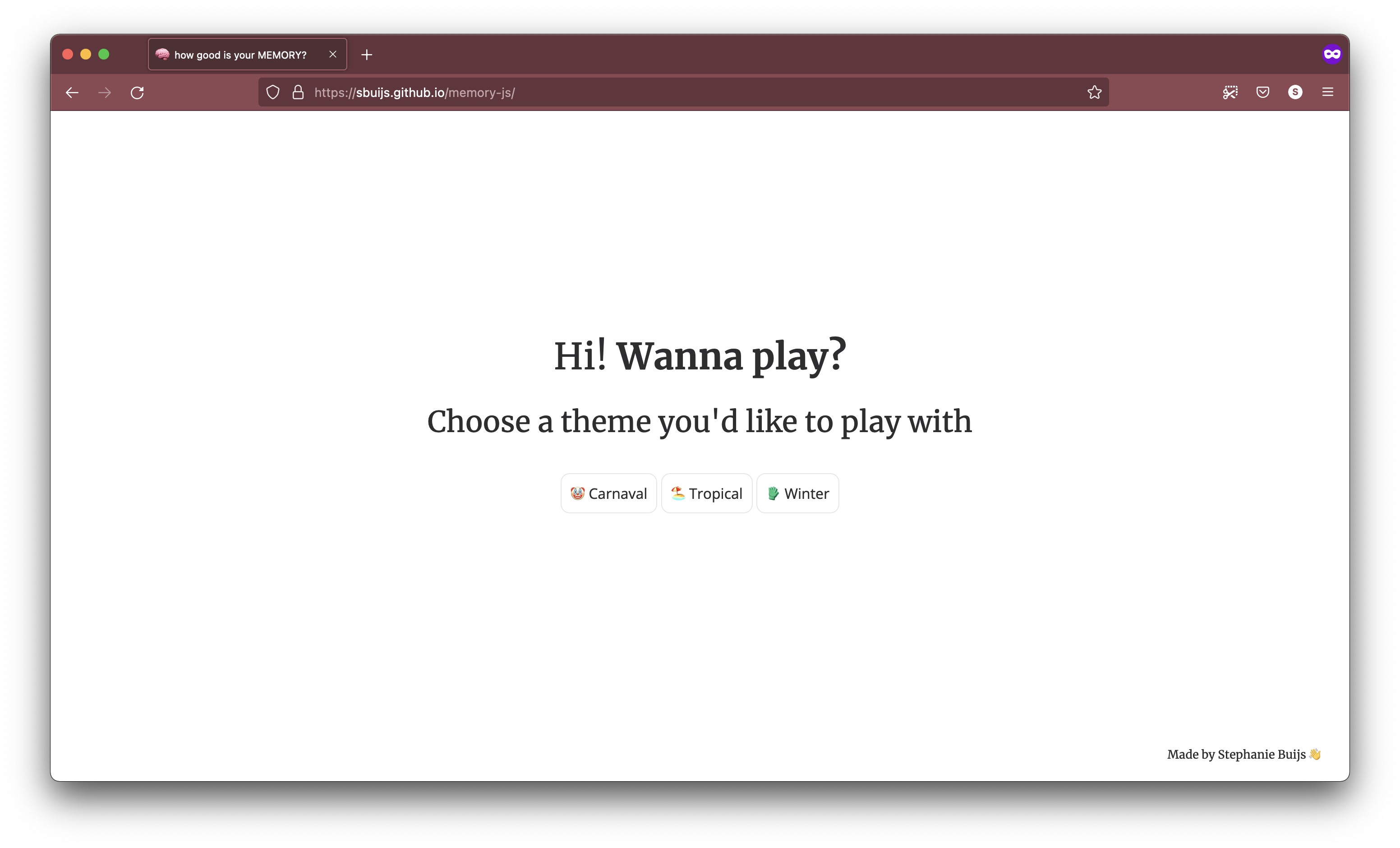 GitHub - sbuijs/memory-js: Emoji memory game