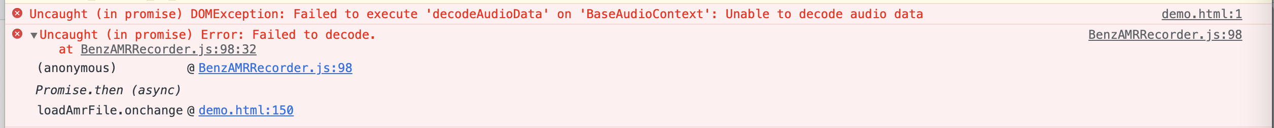 DOMException: Failed to execute 'decodeAudioData' on 'BaseAudioContext': Unable to decode audio ...