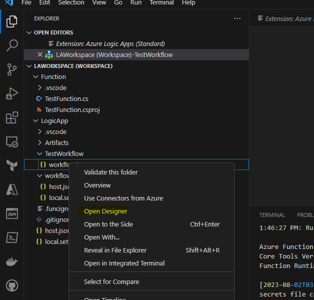 Cannot open workflow designer in VS Code 1.80.2 · Issue #3068 · Azure/LogicAppsUX · GitHub