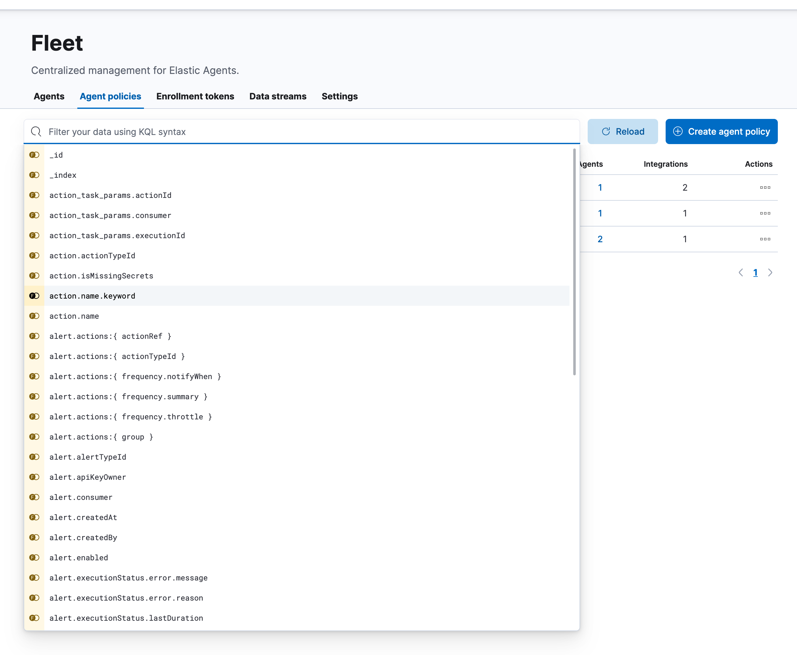 [Fleet] Autocomplete in agent policies search bar giving back incorrect results · Issue #150085 ...