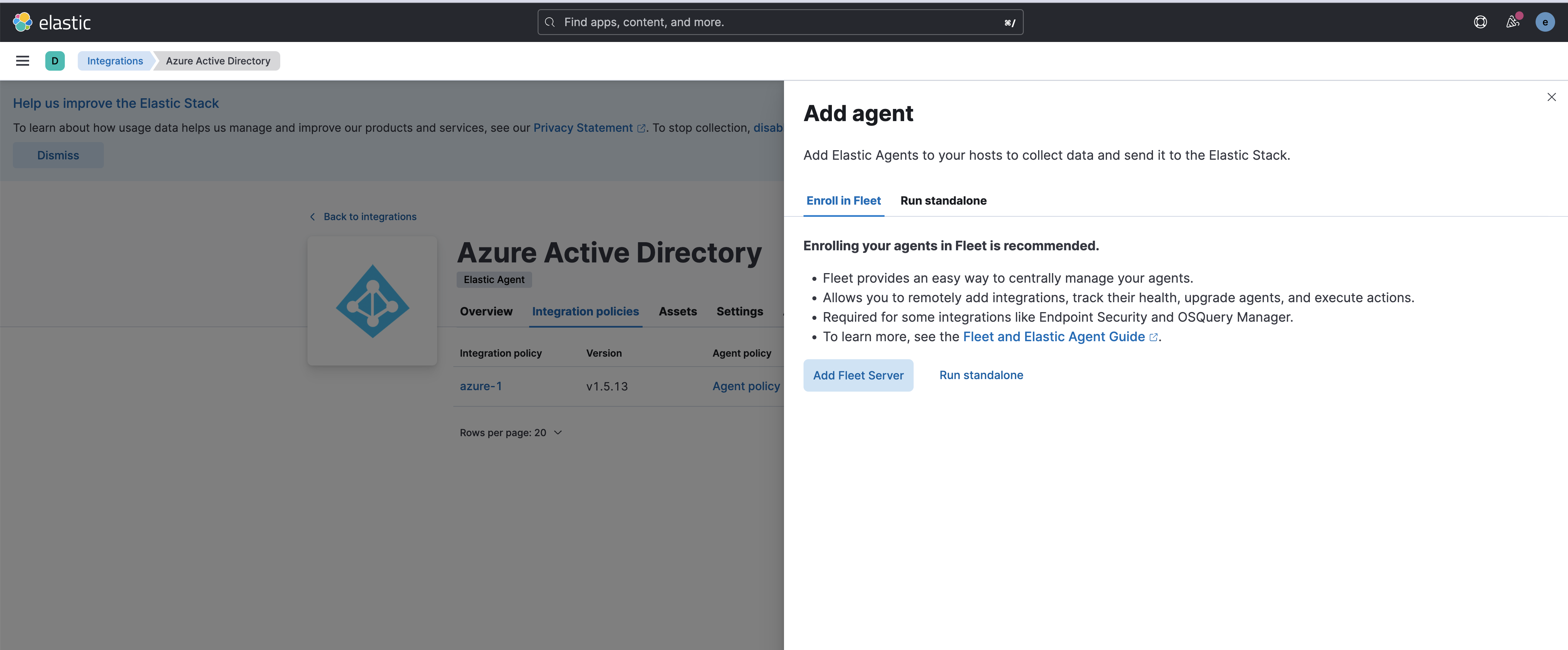 [Fleet]: On clicking `Add elastic-agent to your hosts`, add agent flyout is not opened on adding ...